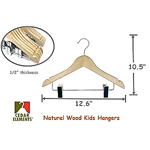 Kids Hangers with Metal Clips Pant Bar 4T-10 (Natural Wood)