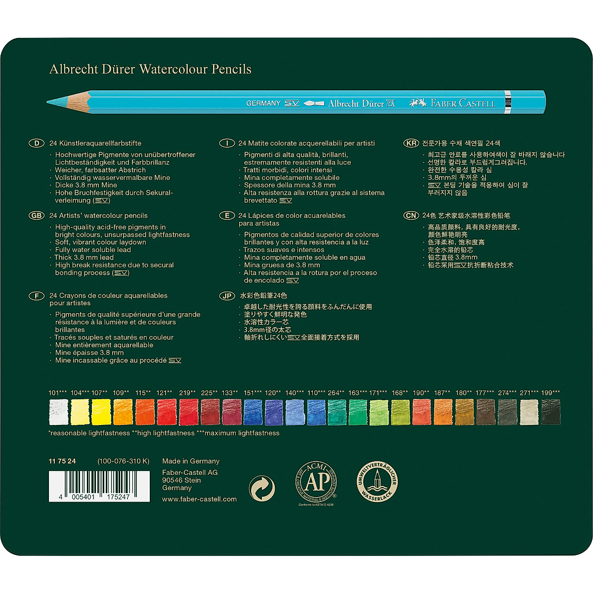 Faber-Castel FC117524 Albrecht Durer Artist Watercolor Pencils In A Tin (24 Pack), Assorted