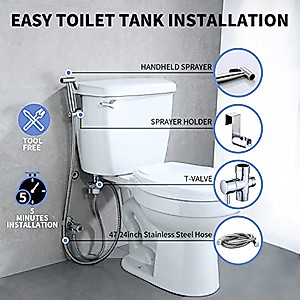 Handheld Bidet Toilet Sprayer, PHflo Stainless Steel Bathroom Bidet Sprayer Set,Baby Cloth Diaper Sprayer Kit, Bathroom Toilet Bidet Attachment,Pets Shower