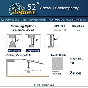 Sofucor 52" Retro Style Ceiling Fan with Light Memory Function, 6 Speeds, Solid Wood Ceiling Fan for Bedroom, Rustic, Farmhouse, Study, Living Room, Porch, Patio