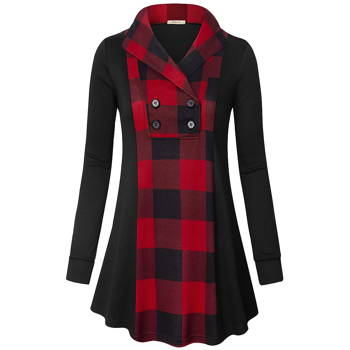 Tunic Tops to Wear with Leggings,Bebonnie Ladies Plus Size Fall Long Sleeve Casual Business Lapel V Neck Christmas Swing Sweatershirts Pullover Dressy Winter Tops Flannel Shirts Sweaters Red Black XL