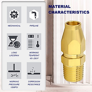 ChillWaves Brass Pneumatics Reusable Replacement Fitting，Hose-End Repair Fitting 1/4" ID Hose（1/4" Barb）x 1/4" NPT Rigid(5-PACK)