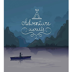 Ambesonne Saying Duvet Cover Set, Kayak in a Mountain Lake at Night Camping Activity Lifestyle Adventure Words, Decorative 3 Piece Bedding Set with 2 Pillow Shams, King Size, Purple Grey