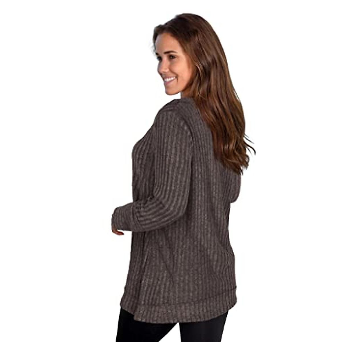 WIHOLL Tunic Sweaters for Women Long Sleeve V Neck Lightweight Shirt Khaki M