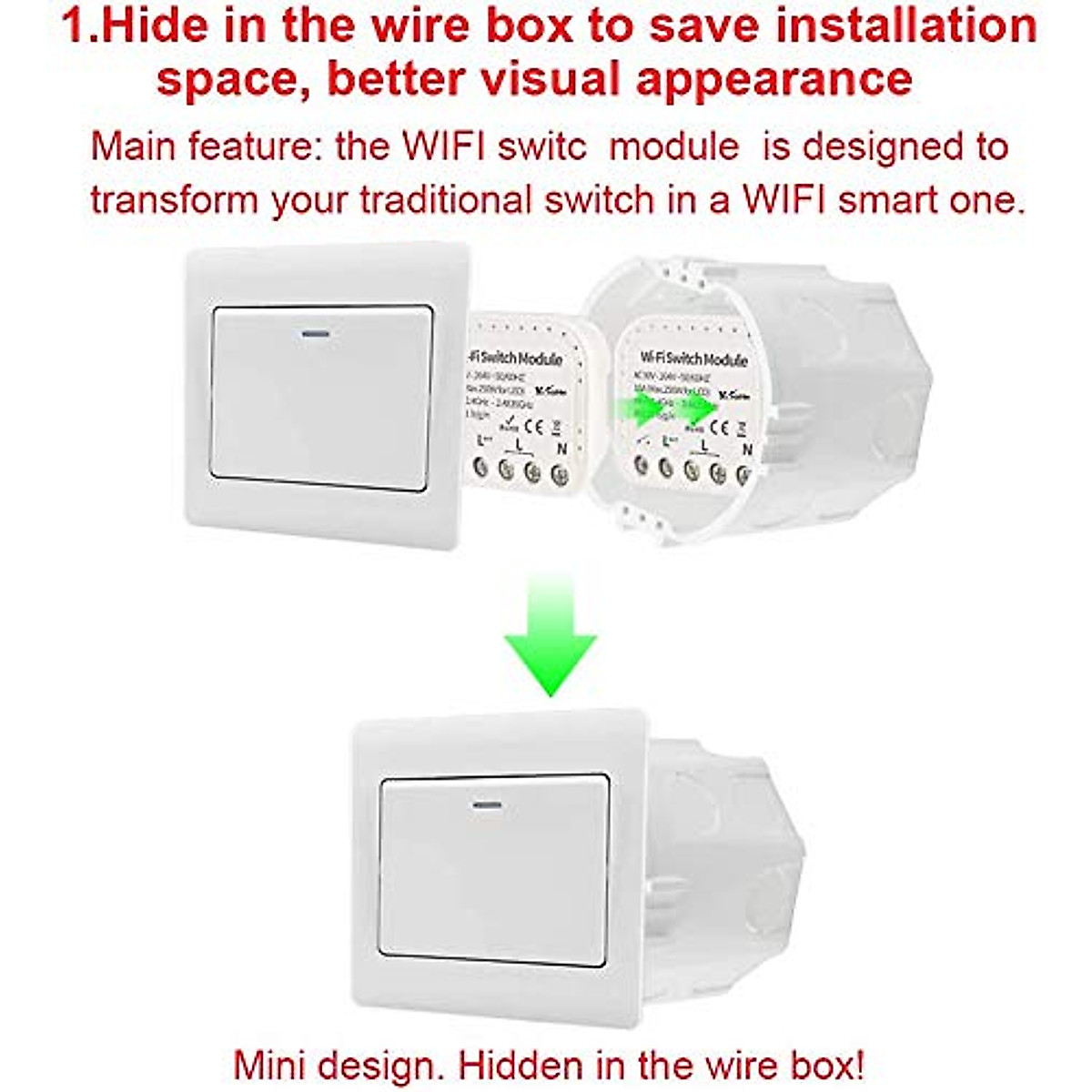 WiFi Momentary Inching Relay Self-Locking Switch Module, AC 90-264V WiFi Relay Switch Module eWelink APP Remote Control Switch Relay Module, Compatible with Alexa Echo Google Home