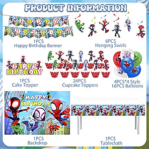 Spidey and His Amazing Friends Birthday Party Decorations, Spidey and His Amazing Friends Party Supplies Include Backdrop, Banner, Foil Balloons, Tablecloth