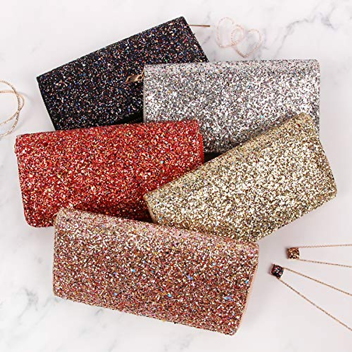 MYS Collection RIAH FASHION Rainbow Glitter Zip Around Wallet - Sparkly Confetti Single Zipper Clutch Purse with Card Slots (Rainbow - Silver)