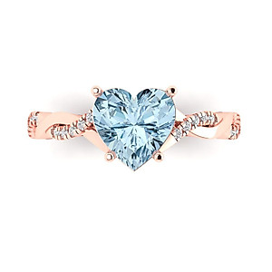 Clara Pucci 2.19ct Heart Cut Criss Cross Solitaire Halo Created Aquamarine Designer Anniversary Bridal Engagement Ring 14k Rose Gold 3.5