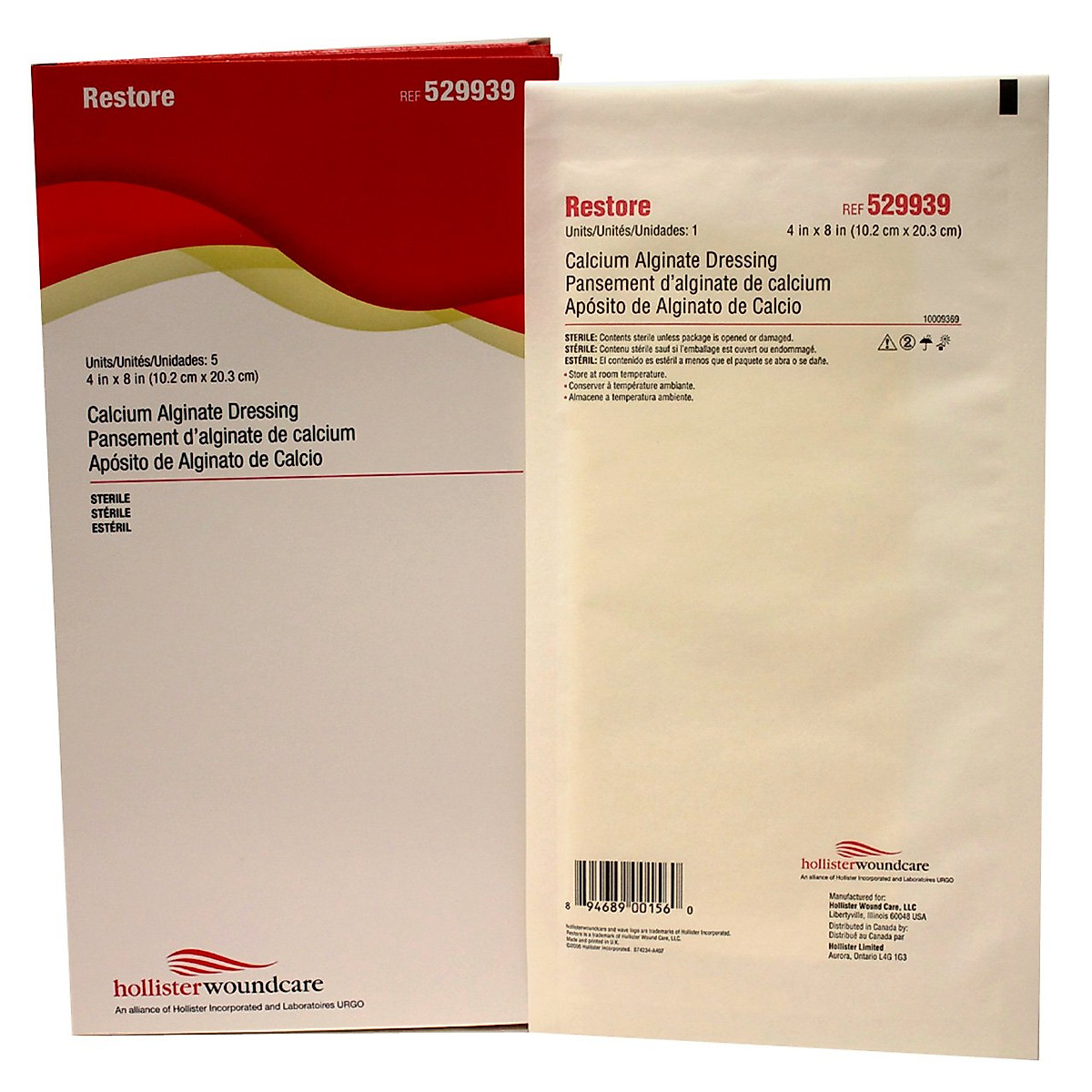 Hollister Restore Calcium Alginate Dressing - 4" x 8" Box of 5 - HOL529939_BX