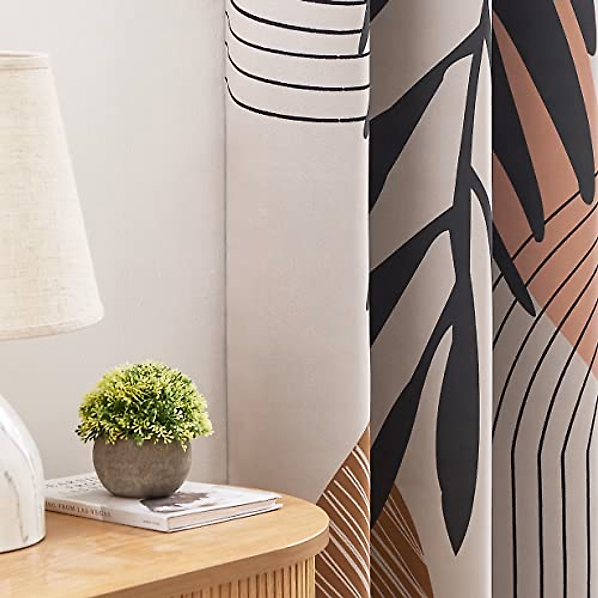 ZYLLGLOW 2 Panel Mid Century Modern Curtain Set Thick Cotton Boho Curtain Blackout for Bedroom Boho Decor for Living Room