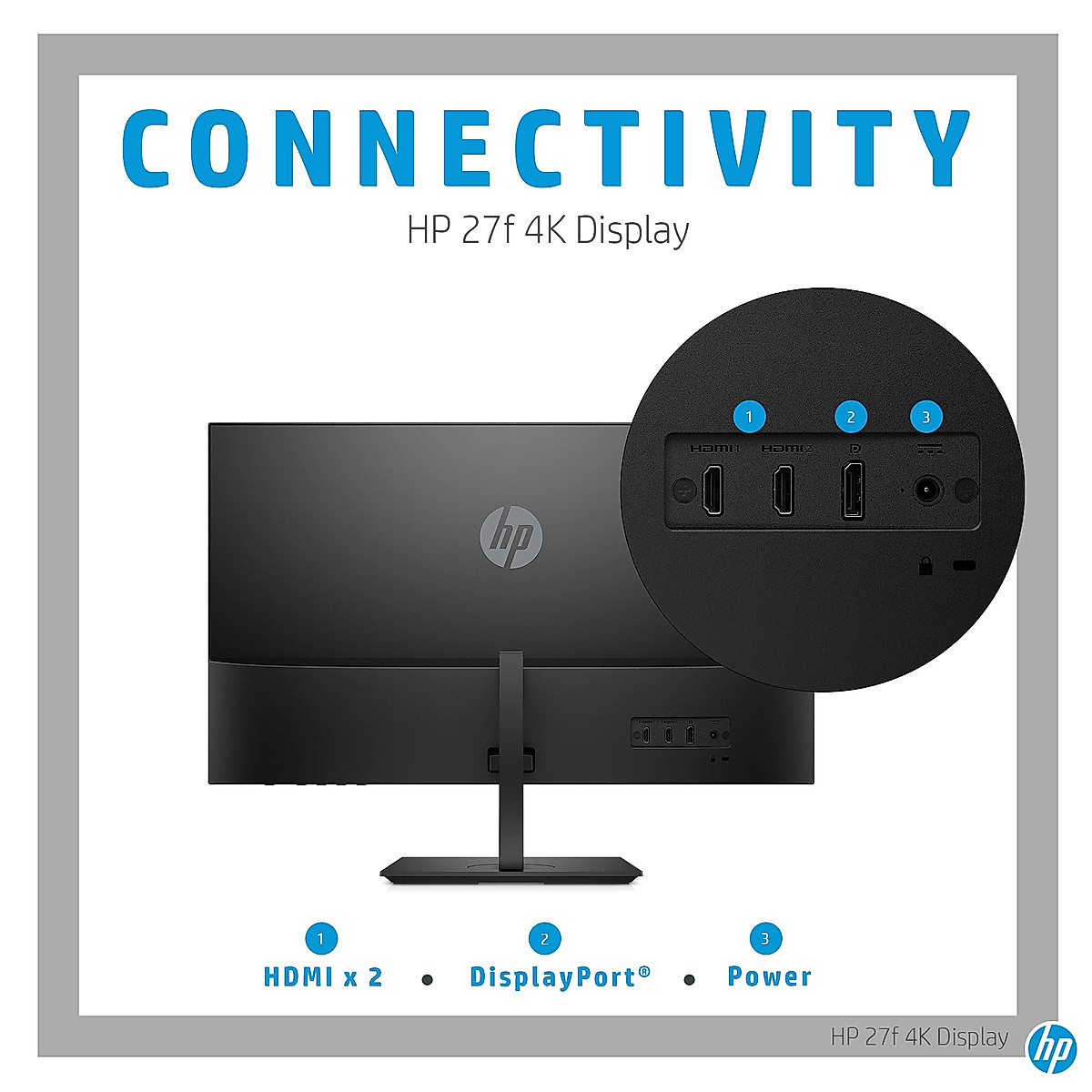HP 27-inch Monitor with Height Adjust (27f 4K, Natural Silver and Black)