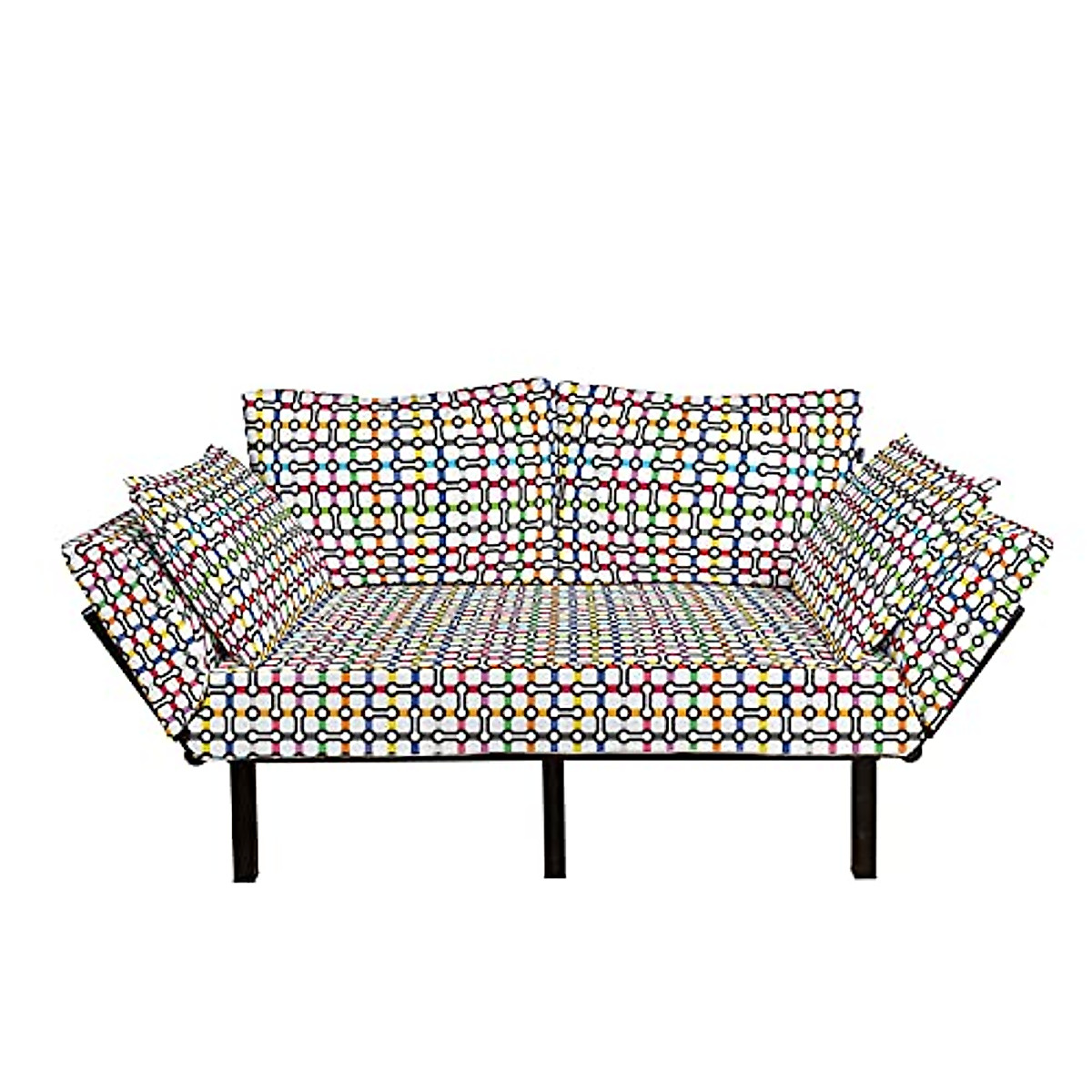Lunarable Modern Art Futon Couch, Computer Inspired Bone Shaped Bound Subway Net Motif Urban Life Display Design, Daybed with Metal Frame Upholstered Sofa for Living Dorm, Loveseat, Multicolor