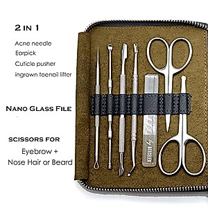 Geeceler Manicure Pedicure Grooming Kit 12 Pcs, Professional Nail Clippers Set with Case, Gift for Men/Dad/Women(Black)
