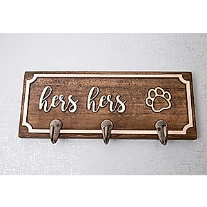 Handmade Wood Leash and Key Holder - Custom Personalized His and Hers, Pawprint