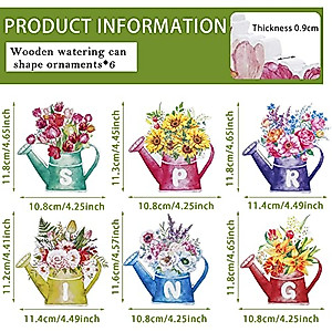 6 Pcs Spring Wooden Block Signs Spring Table Decor Watering Can and Flowers Wood Signs Rustic Farmhouse Spring Decor for Home Spring Table Centerpiece Wall Pediments for Home Farmhouse Tabletop