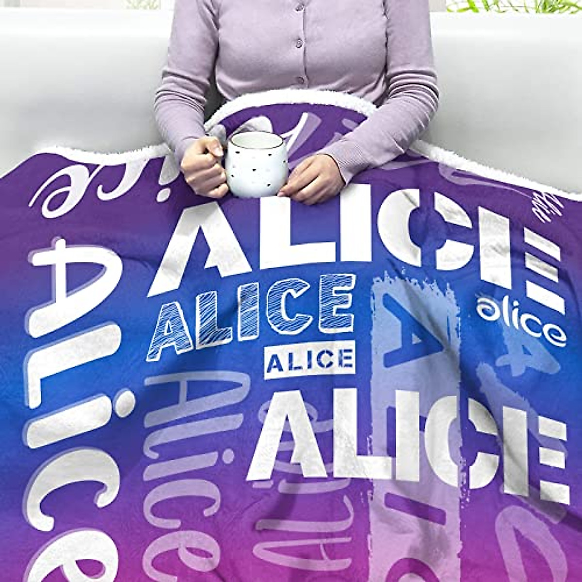 Customized Blanket for Adults with Name Personalized Blankets with Name for Adults Custom Purple Gradient Fleece Blanket Gifts for Birthday Mothers Fathers Valentines Day