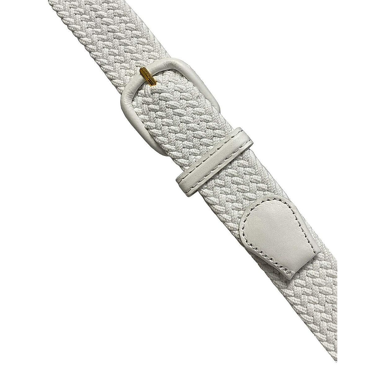 Belts.com Leather Covered Buckle Woven Elastic Stretch Belt, White, (L(37"-39")