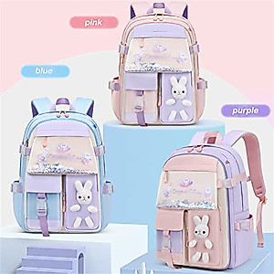 VJQB Bunny Backpack, Bunny School Backpack, Bunny Backpack for Girls, Bunny Backpack for School (A-Large-Purple)