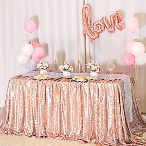 Rectangle 60X120 inch Rose Gold Sequin Table Cloths for Parties, Glitter Shiny Overlay Cover Fitted 6 FT Food Dessert Cake Tables for Birthday Wedding Baby Shower Holiday Reception Decoration