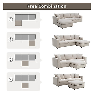JURMALYN 100.4" Modern Sectional Sofa Couch 3-Seat Sofa Couch with Ottoman for Living Room L-Shape Sofa Couch, Upholstered Sofa with 2 Pillows Fabric Couch Set for Apartment Office Beige