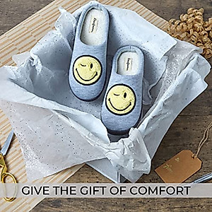 Dearfoams Smile Icon Retro Preppy Men's & Women's Slipper, Women's Grey, Medium