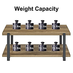 FOLUBAN Industrial Coffee Table with Shelf, Wood and Metal Rustic Cocktail Table for Living Room, Oak