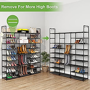 Kottwca Shoe Rack Organizer, Large Shoe Rack for Entryway Closet, Metal Shoe Shelf for Shoes and Boots, Big Non-Woven Fabric Shoe Storage Organizer with Hooks for Cloakroom, Black