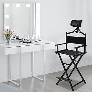 ZHFEISY Makeup Chair Foldable Chair for Camping Directors Chair Outdoor Chair with Backrest Cushion Pedal for Studio Salon Vanity