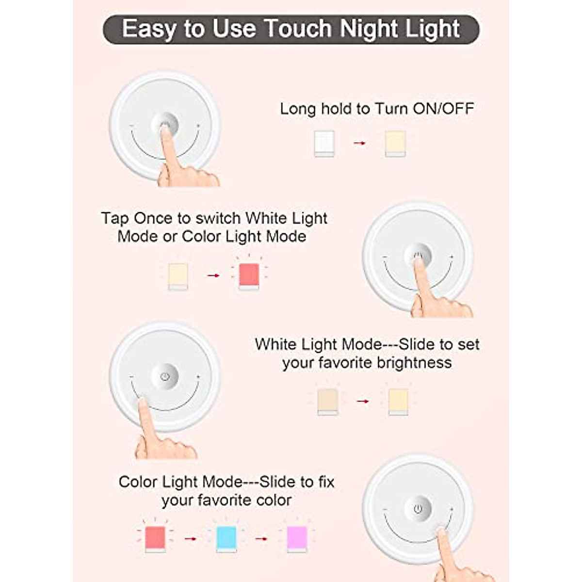 YYDSKIT Nursery Night Light for Kids Color Changing Rechargeable Touch Lamp for Newborn Baby Nursery Lamp Lasting Up to 100Hours Bedside Nightlight