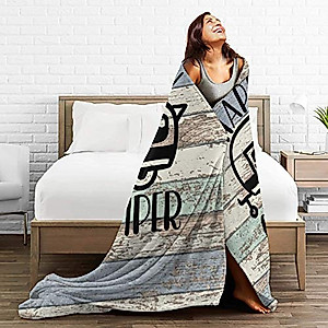 Soft Vintage Wooden Door Happy Camper Throw Wrap, Sherpa Plus Velvet Home Blanket Throw Wearable Blankets, Keep Warm Blankets for Bedroom Living Rooms Sofa Couch, 50x60 inch