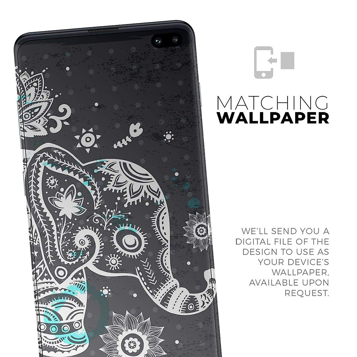 DesignSkinz Aztec Elephant Blue Accented Modern Illustration Protective Vinyl Decal Wrap Skin Cover Compatible with The Samsung Galaxy S20 (Screen Trim & Back Glass Skin)