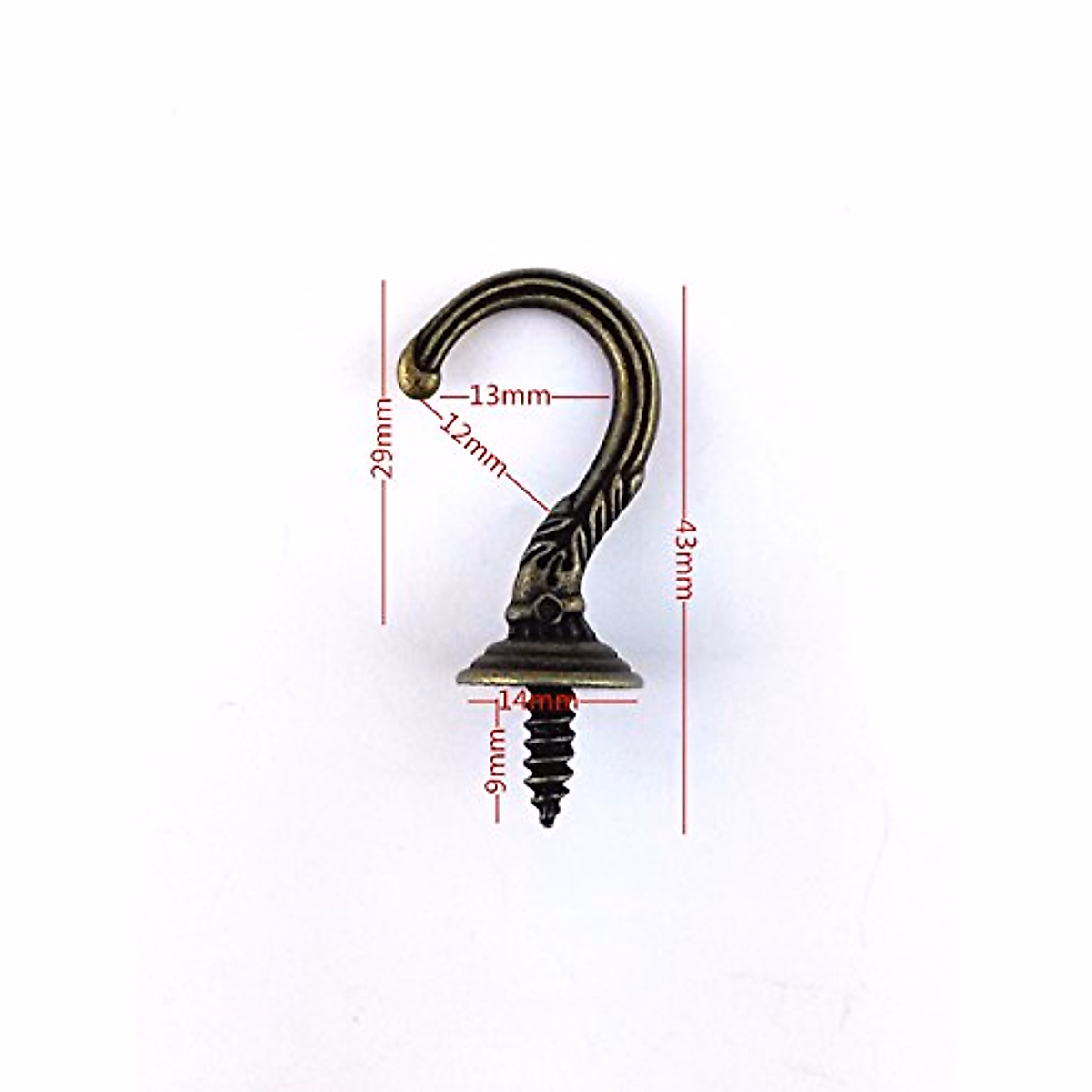 yueton 20pcs Vintage Carving Screw-in Wall Ceiling Hooks Cup Hooks Hanger 1/2inch Open Mouth