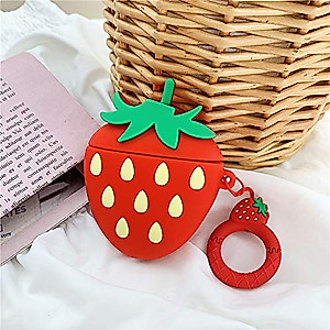 LEWOTE Airpods Silicone Case Funny Cute Cover Compatible for Apple Airpods 1&2[Fruit and Vegetable Series][Best Gift for Girls&boys or Couples] (3D Strawberry)