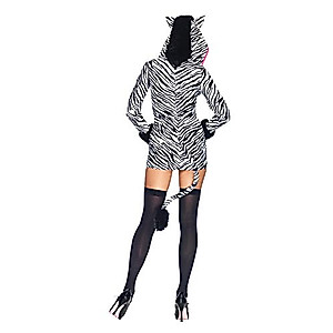 Leg Avenue Women's Savanna Zebra Dress And Fingerless Glove Sleeve And Mohawk Faux Fur Hood with Tail, Black/White, Medium