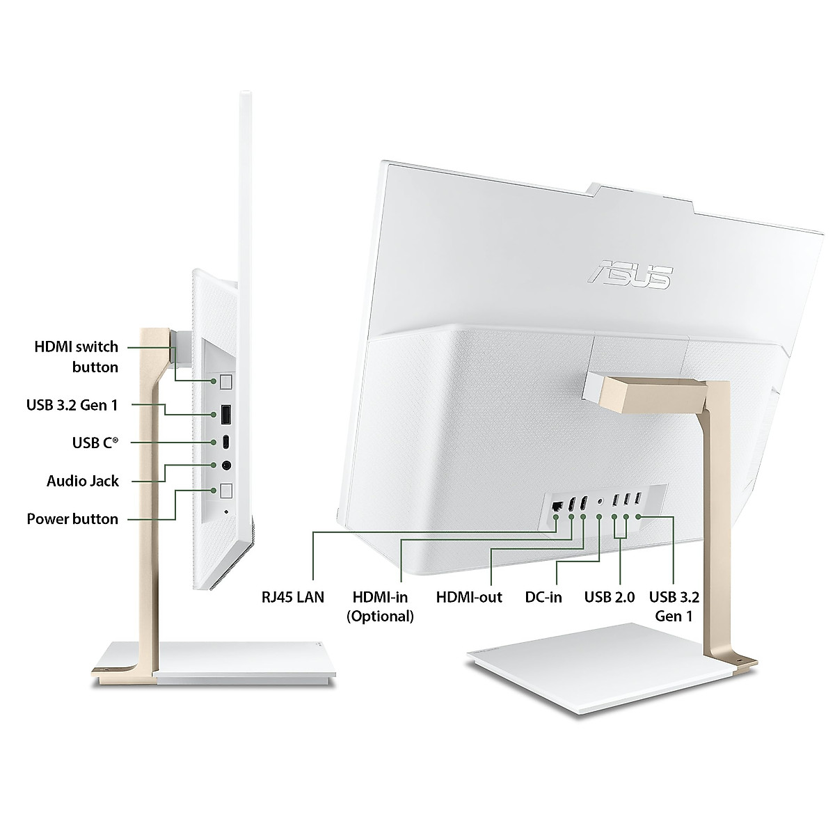ASUS AiO M3400 All-in-One Desktop PC, 23.8-inch Full HD Anti-Glare Display, AMD Ryzen 5 5625U Processor, 8GB DDR4 RAM, 512GB NVMe PCIe, Windows 11 Home, Kensington Lock, M3400WYA-DH503