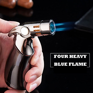 4 Jet Flame Torch Lighter, Windproof Refillable Butane Adjustable Flame Lighter for Kitchen Torch Cooking, Brulee Creme, Desserts, BBQ and Baking (Butane Gas Not Included)