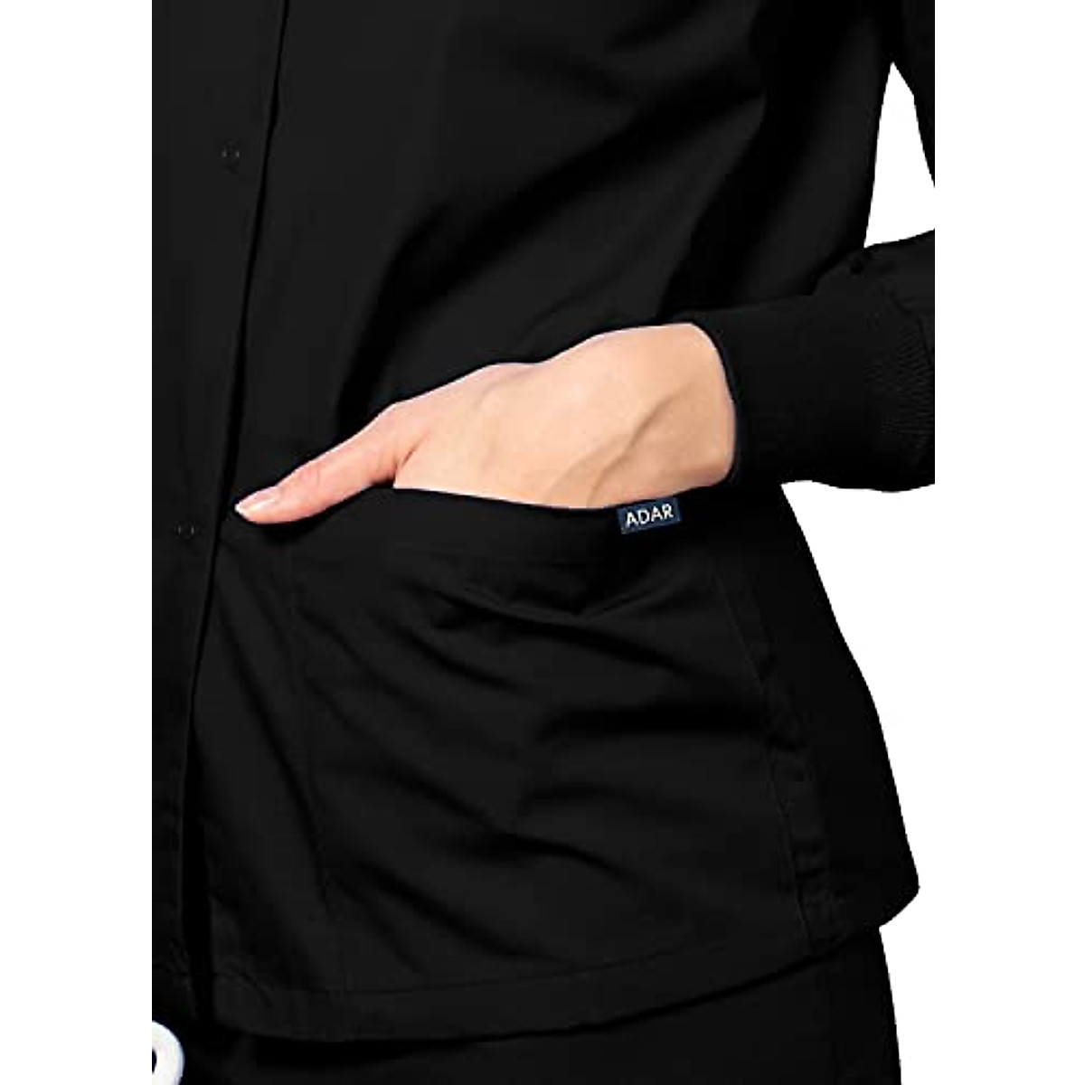 Adar Universal Scrubs for Women - Round Neck Warm-Up Scrub Jacket - 602 - Black - M