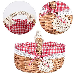 Cabilock Woven Flower Basket Rattan Picnic Basket with Liner and Handle Oval Wicker Linen Floral Storage Basket Easter Eggs Holder Kids Toy Tote for Easter Holiday Camping Home Decor Woven Planter