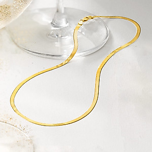 Canaria 3mm 10kt Yellow Gold Herringbone Necklace. 20 inches