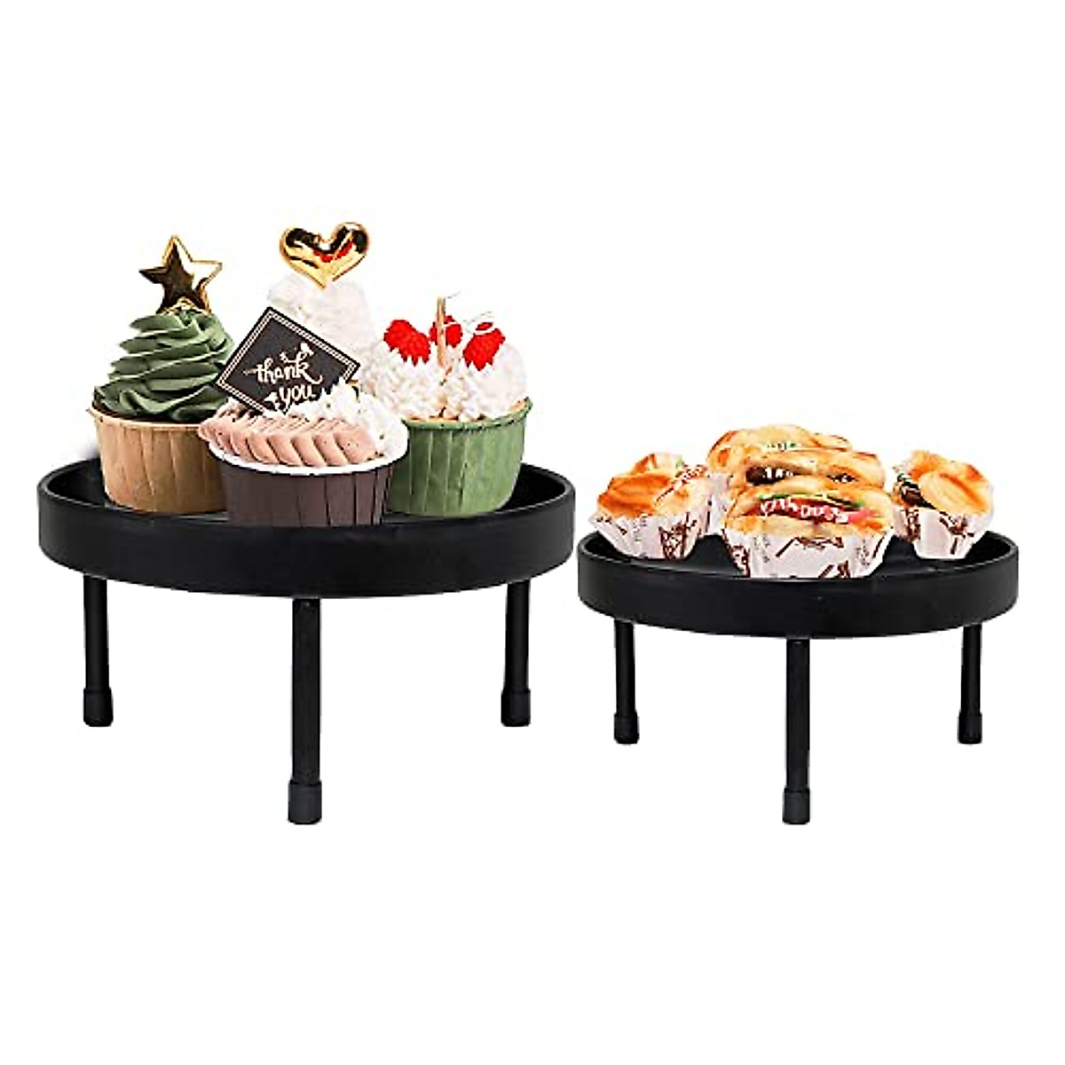 Defined Deco Black Metal Pedestal Stand,Set of 2 Stackable Cake Stand,Food Display Riser,Cupcake Stands Display,Dessert Display Plate Serving Tray for Baby Shower Wedding Birthday Party.