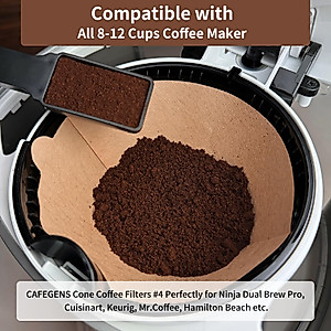 CAFEGENS Cone Coffee Filters #4, 200 Counts Coffee Filters 8-12 Cup, Disposable Coffee Filters Cone Nature Unbleached Paper Filters for Pour Over and Drip Coffee Maker