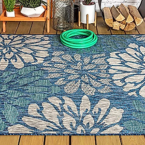 JONATHAN Y SMB110C-4 Zinnia Modern Floral Textured Weave Indoor Outdoor Area-Rug Bohemian Coastal Easy-Cleaning Bedroom Kitchen Backyard Patio Non Shedding, 4 X 6, Navy/Aqua