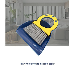 Mini Dustpan Set of Collecting Tray and Brush Small Dustpan and Brush Set(Deep Blue)