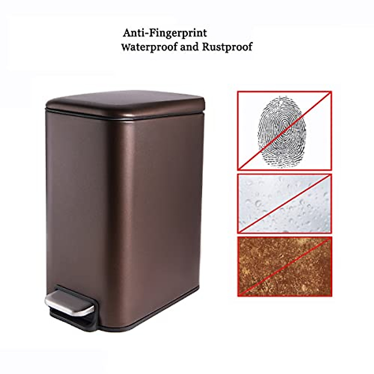 CLTEC 5 Liter/1.3 Gallon Bathroom Trash Can with Lid Soft Close, Removable Inner Waste Basket, Rectangular Slim Small Garbage Can for Bedroom Office, Narrow Step Trash Bin, Dark Bronze Finish