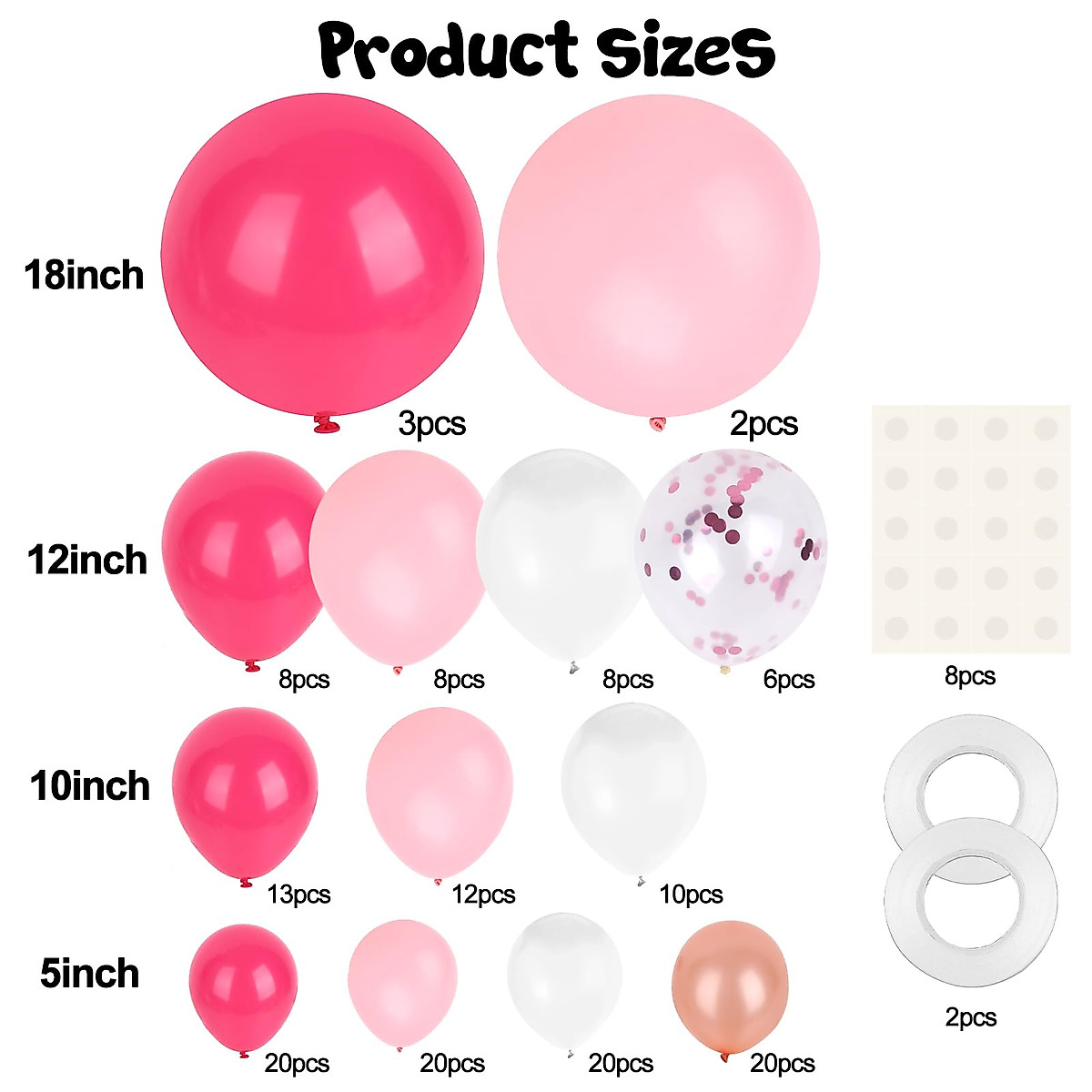 LovesTown Rose Pink Balloon Garland Kit, 150PCS Arch Kit Hot Pink Confetti Pink Metallic Latex Balloons for Wedding Engagement Birthday Party Decorations