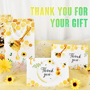WERNNSAI Bee Thank You Card - 24 Sets Sunflower Thank You Cards with Envelopes for Kids Bumble Bee Blank Note Greeting Cards for Birthday Party 4" x 6"