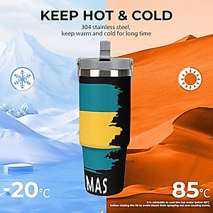 Bahamas Flag 30 OZ Insulated Tumblers with Handle And Straw Leakproof Vacuum Insulated Stainless Steel Water Bottle for Car Fishing Travel