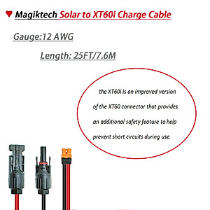 Magiktech Solar to XT60i Charge Extension Cable 3FT/6FT/12FT/25FT/50FT,Solar Connectors to XT60i Adapter for Portable Power Stations & Solar Generators (12AWG 7.6M/25FT)