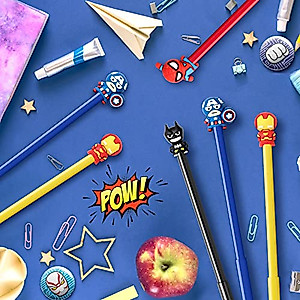 AFZMON 24PCs Superhero Party Favors Gel Pen, Superhero Themed Pens Black Gel Ink Pens Cute Kawaii Gifts for Kids, Superhero Themed Party Supplies Pinata Stuffers and School Office Supplies