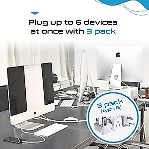 Ceptics UK Travel Plug Adapter, 2 in 1 Type G Adapter, US to UK Adapter, Ireland, Dubai Travel Adapter with Dual USA Inputs, CE, RoHS - HK Outlet Adapter, 3 Pack